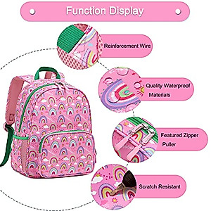 BUG Toddler Kids Backpack For Girls Boys, Cute Small Backpacks for Preschool and Kindergarten with Adjustable Padded Shoulder Straps, Pink Rainbow