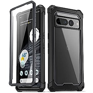 Poetic Guardian Series Case [20FT Mil-Grade Drop Tested] Designed for Google Pixel 7 Pro 5G, Built-in Screen Protector Work with Fingerprint ID, Full Body Hybrid Shockproof Rugged Case, Black/Clear
