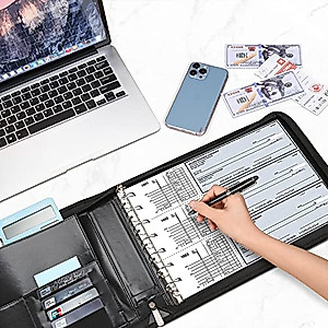 Business Check 7 Ring Checkbook Binder, PU Leather Portfolio, Built in Storage Organizer [Blue]