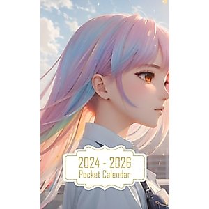 Pocket Calendar 2024-2026: Two-Year Monthly Planner for Purse , 36 Months from January 2024 to December 2026 | Anime style girl | City background | Morning lighting