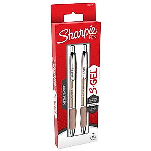 SHARPIE S-Gel Metal RT Gel Pen, 0.7mm Medium Point, Champagne Barrel, Black Ink, 2/Pack
