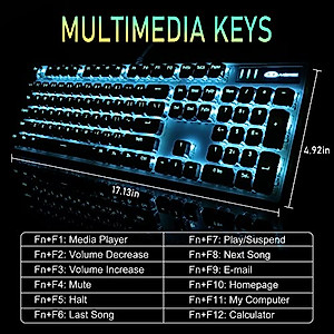 Camiysn Typewriter Style Mechanical Gaming Keyboard, White Retro Punk Gaming Keyboard with RGB Backlit, 104 Keys Blue Switch Wired Cute Keyboard, Uique Square Keycaps for Windows/Mac/PC