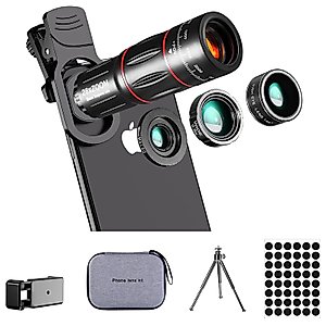 VASDEV Phone Camera Lens Kit Upgraded Version Telephoto 28X + Wide Angle 0.6X Macro 20X Fisheye 198° for iPhone Samsung Android and Most Smartphones, VASDEV-1