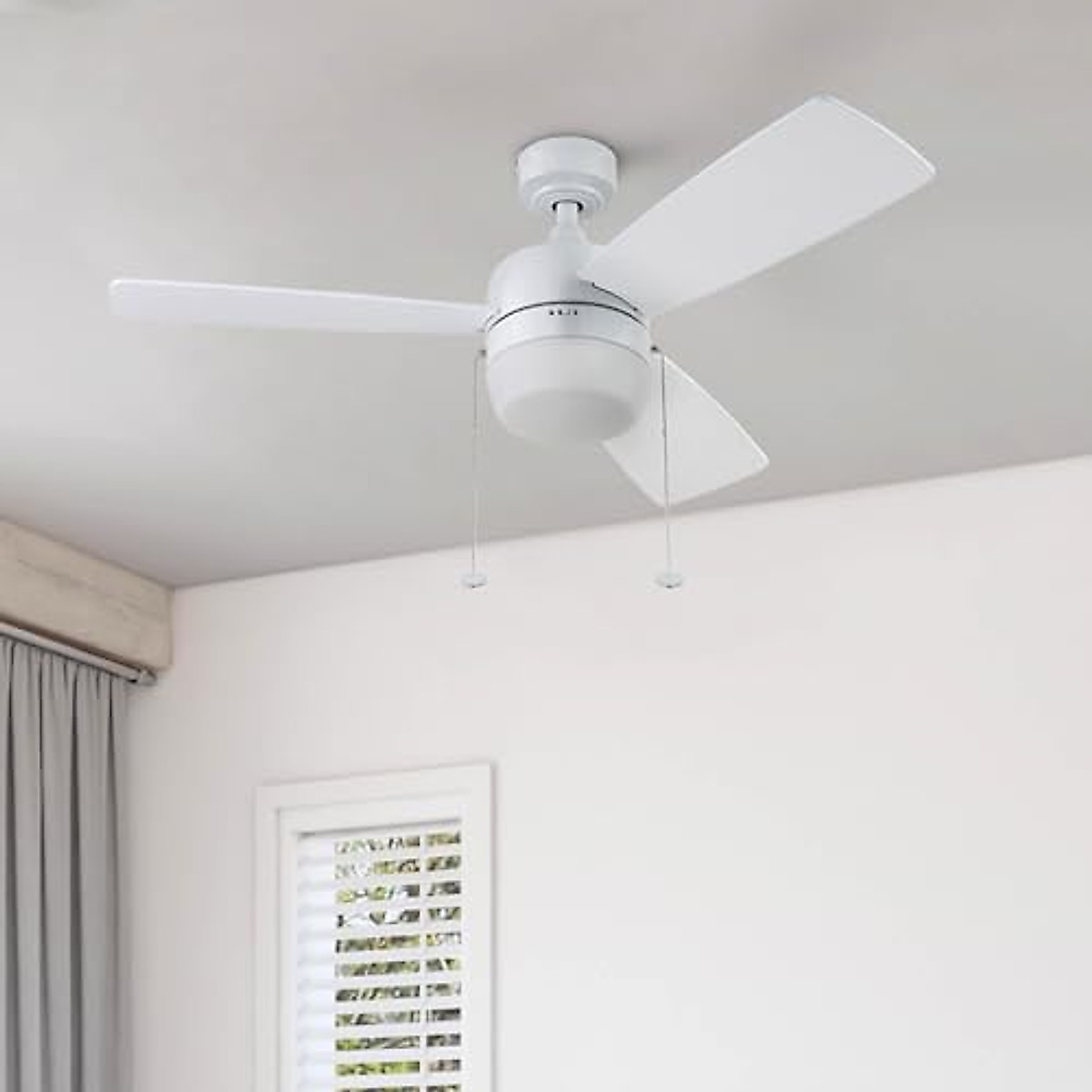 Honeywell Ceiling Fans Barcadero Modern 44 Inch Ceiling Fan with Light, Pull Chain LED Indoor Fan with 3 Blades, White Maple and White Blade Finish Options, Bright White (51475-01)