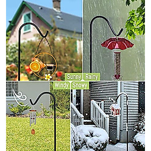 Garbuildman 76 Inch Tall Shepherd Hooks with 5-Forked Base, Adjustable Heavy Duty Bird Feeder Pole Stand Hanger for Outdoor, Shiny Black, 1 Pack