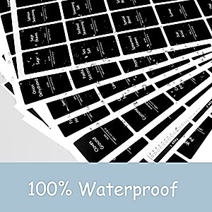 FYY Kitchen Labels, 275 Spice Jar Labels,Minimalist Matte Black Sticker White Text Label +Blank Stickers,Waterproof,Tear Resistant,Write On,Pantry Labels,Organization for Jars Bottles Containers Bins
