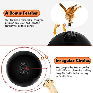 2021 Newest Cat Laser Toy,3 in 1 Interactive Tumbler Ball,Laser and Feather Toys for Pet Automatic Kitten Chaser Toy Indoor,Electronic Real Mice Sound,3 Speeds,3 Timers,Irregular Circle,Rechargeable