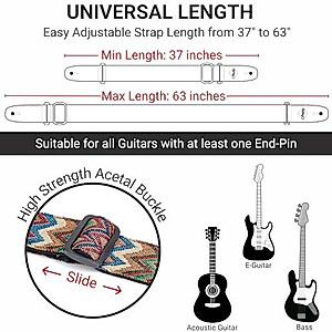 Amumu Chevron Guitar Strap MultiColor for Acoustic Guitar Electric Guitar and Bass Guitar includes Strap Blocks and Headstock Tie