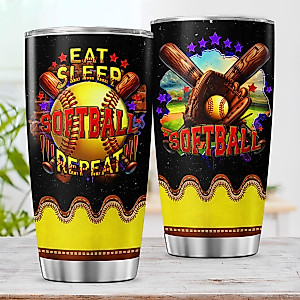 HUBUPU Tumbler 20 Oz With Lid And Straw, Softball Gifts, Softball Repeat Colorful