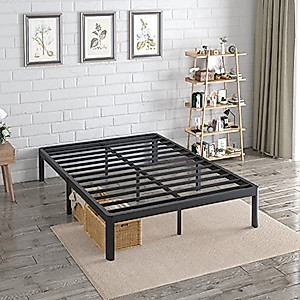FUIOBYVV Queen Bed Frame with Round Corner Edge Legs, 14 Inch High 3500 lbs Heavy Duty Metal Platform Bed Frame Queen Size, No Box Spring Needed/Non-Slip/Steel Slat Support/Noise Free