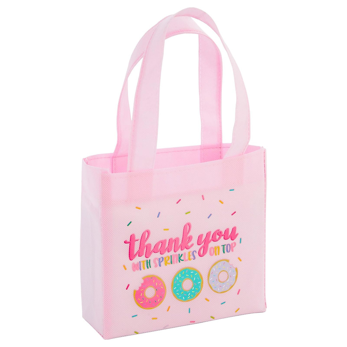 BLUE PANDA - 24 Pack Donut Goodie Bags - Pink Donut Theme Party Favor Totes for Girl's Birthday, Baby Shower, Special Event (6.5 x 7 x 2 In)