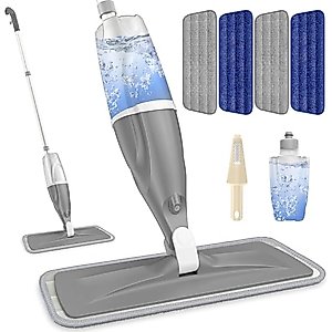 Spray Mops for Floor Cleaning Microfiber Floor Mop for Hardwood Floors Wet Dust Mop Flat Mop Floor Cleaner Mop with 4 Washable Pads 440 Ml Refillable Bottle for Wood Floor Tile Laminate Vinyl Kitchen