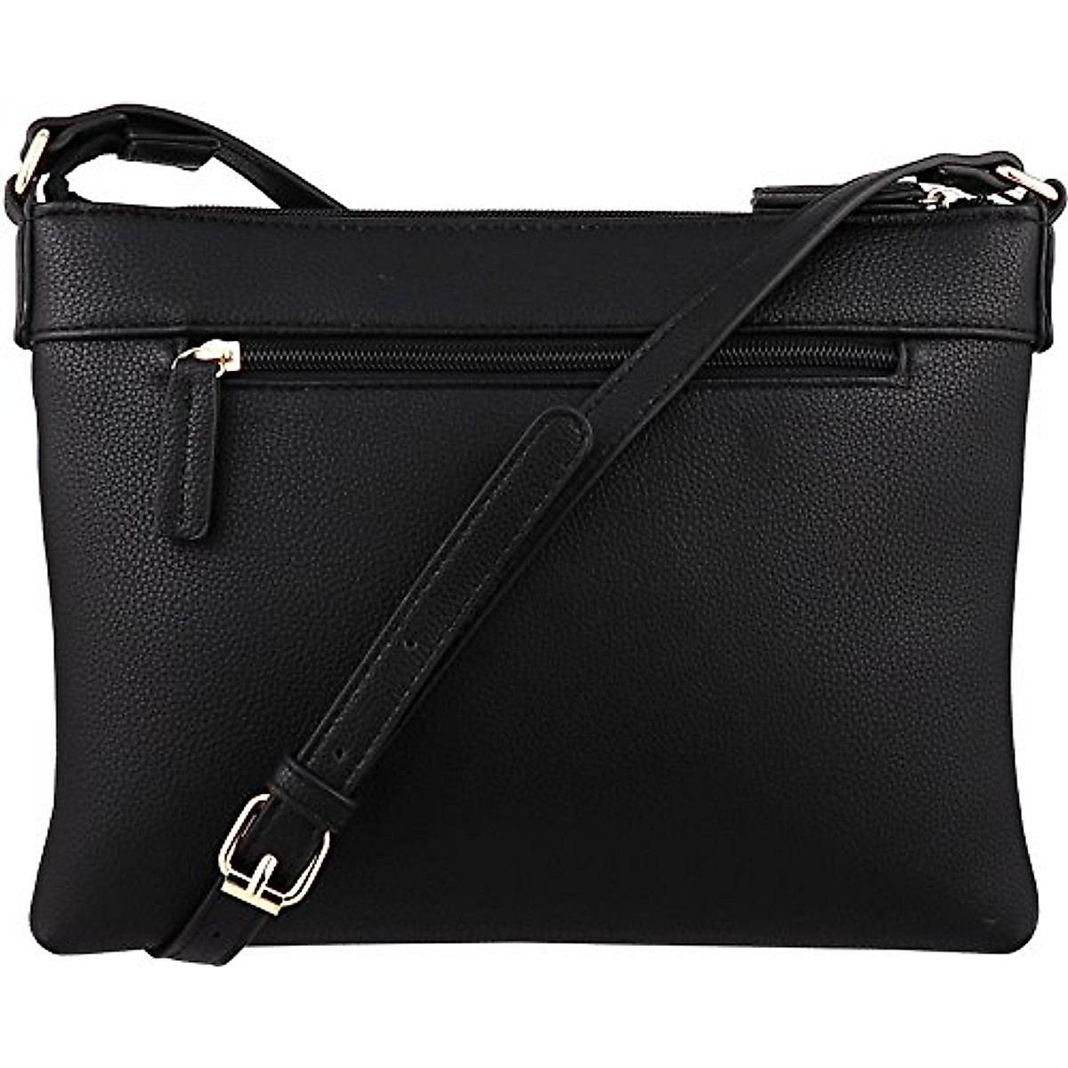 B BRENTANO Vegan Multi-Zipper Crossbody Handbag Purse with Tassel Accents (Black 1)