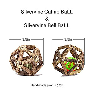 Gochanmon Catnip Toys-2Pcs Natural Silvervine Stick Catnip Ball&Bell Ball-Cat Toys for Indoor Cats- Cleaning Teeth Molar Tools Matatabi Cat Chew Toy-Kitten Toys
