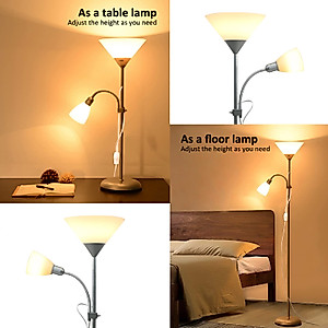 DINGLILIGHTING LED Floor Lamp DLLT Mother-Daughter Floor Lamps with Reading Lights, Modern Standing Pole Light, Torchiere Free Standing Lamp for Living Room, Bedroom, Office (Silver)