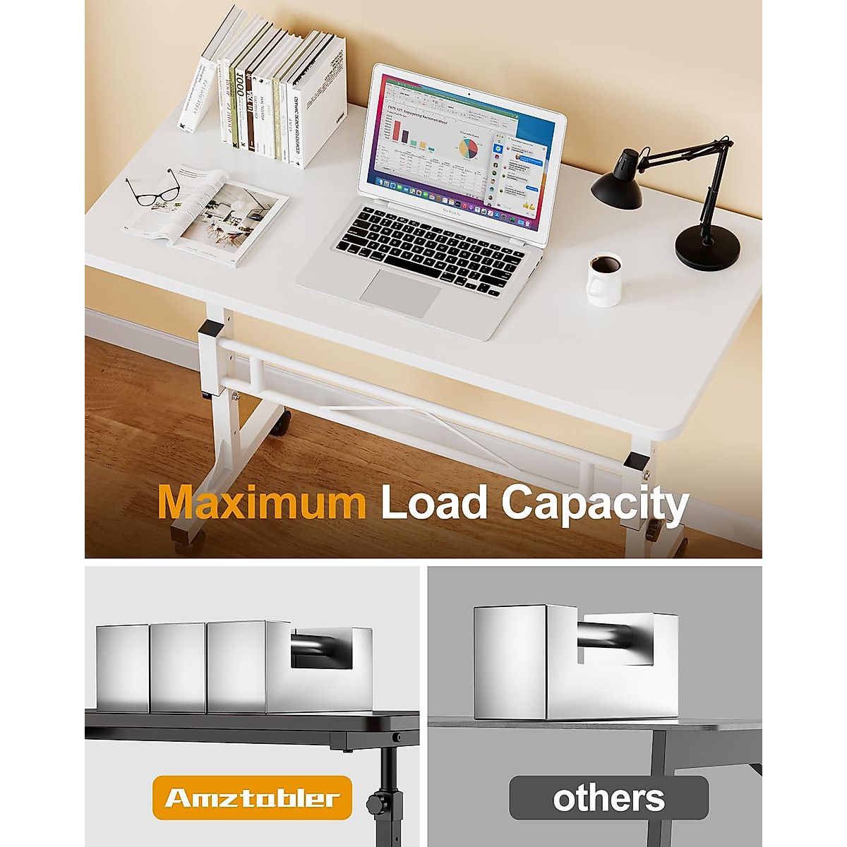 JHMYHO Portable Rolling Desks with Wheels Adjustable Height Small Laptop Desk Small Standing Desk for Small Space Uplift Mobile Work Desk on Wheels White