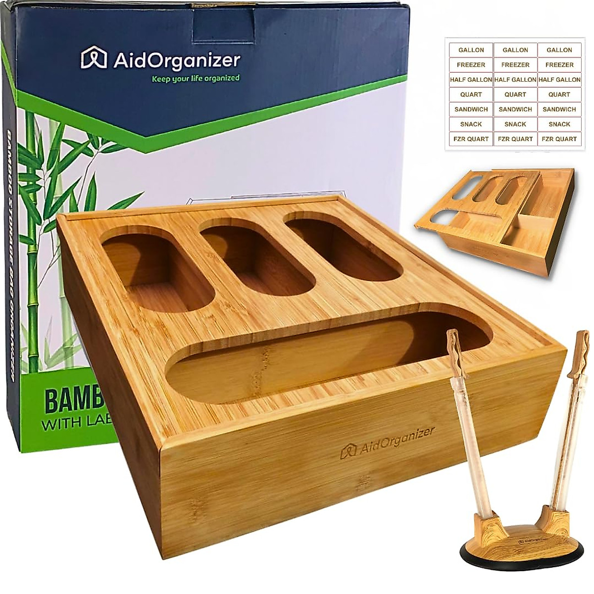 AidOrganizer Ziplock Bag Organizer for Kitchen Drawer - Premium Plastic Bag Holder and Organizer for Sandwich Baggies - Space-Saving Storage Solution with Ziplock Bag Holder