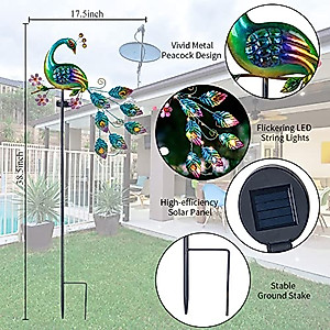 DREAMSOUL Pathway Lights Solar Powered, Metal Peacock Garden Decor - Waterproof Peacock Solar Walkway Lights for Outdoor Yard Lawn Driveway Decorations
