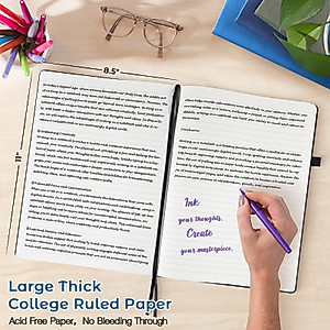 College Ruled Notebook, A4 Hardcover Leather Notebook for Work, Lined Notebook Journal for Women, Men, 192 Thick Paper, 8.5" x 11", Large Notebook with Pockets, Professional Business Notebook, Blue