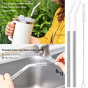 2 Pack 40 oz Tumbler Flip Straw Lid Replacement Fit for Stanley Quencher Tumbler with Stainless Steel Straws，Leak Proof Splash Resistant Tumbler Lids for Stanley Cup (White)
