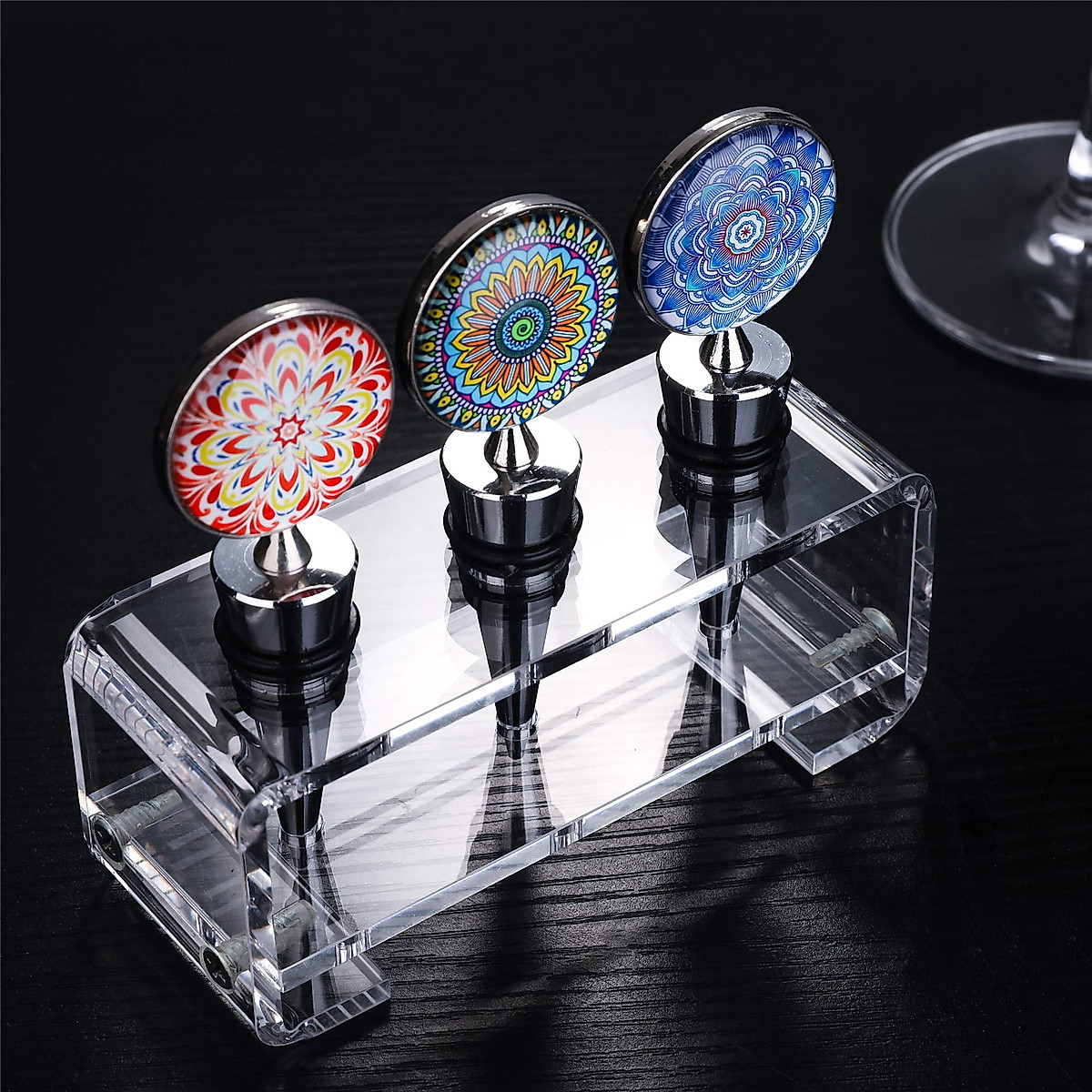 Wine Bottle Stoppers Decorative for Gifts - Set of 3 Pretty Wine stoppers with Holder,Reusable Wine Saver for Bar,Holiday,Party,Wedding. …
