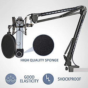 Ember Microphone Stand Shock Mount - Scissor Mic Boom Arm with Cable Sleeve Mic Pop Filter Windscreen Compatible with Blue Ember Microphone by YOUSHARES