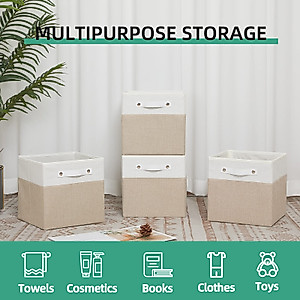 Bidtakay Cubes Baskets for Organizing 11 X 11 X 11 inch Collapsible Fabric Storage Boxes 4 Pack Stackable Beige Cube Storage Organizer Bins For Home Closet Shelves Office Bedroom Nursery Toy Storage
