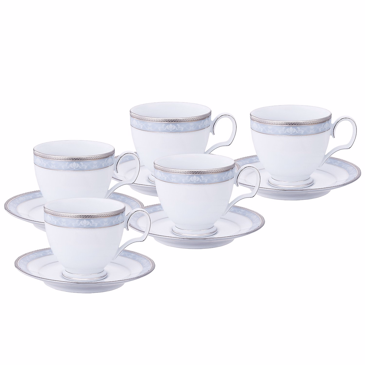 Noritake F91988/4336 Noritake Cup & Saucer Set (Can Be Used as Coffee and Tea, 8.5 fl oz (250 cc), Hampshire Platinum, 5 Servings, Fine Porcelain
