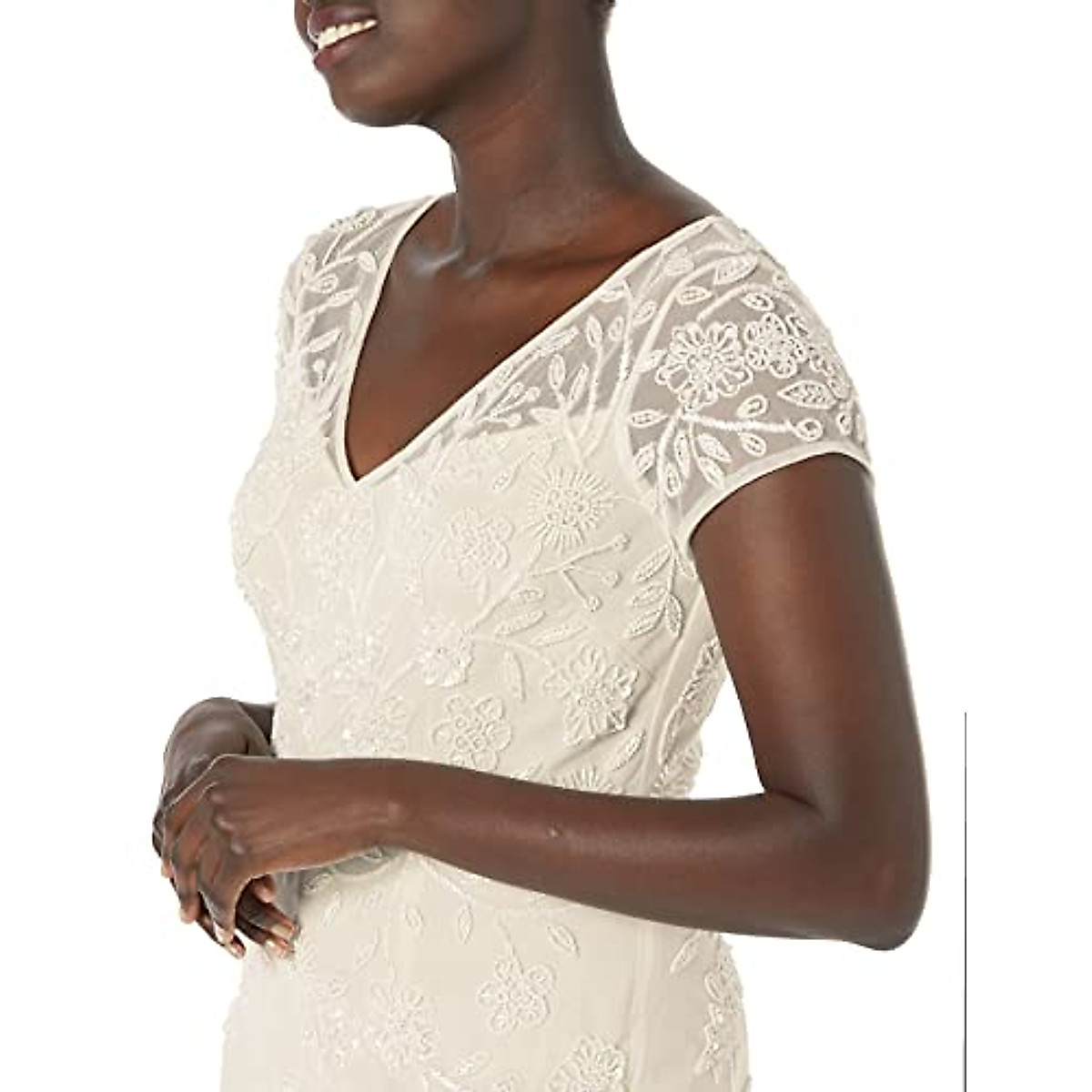 Adrianna Papell Women's Long Beaded Dress, Ivory, 8