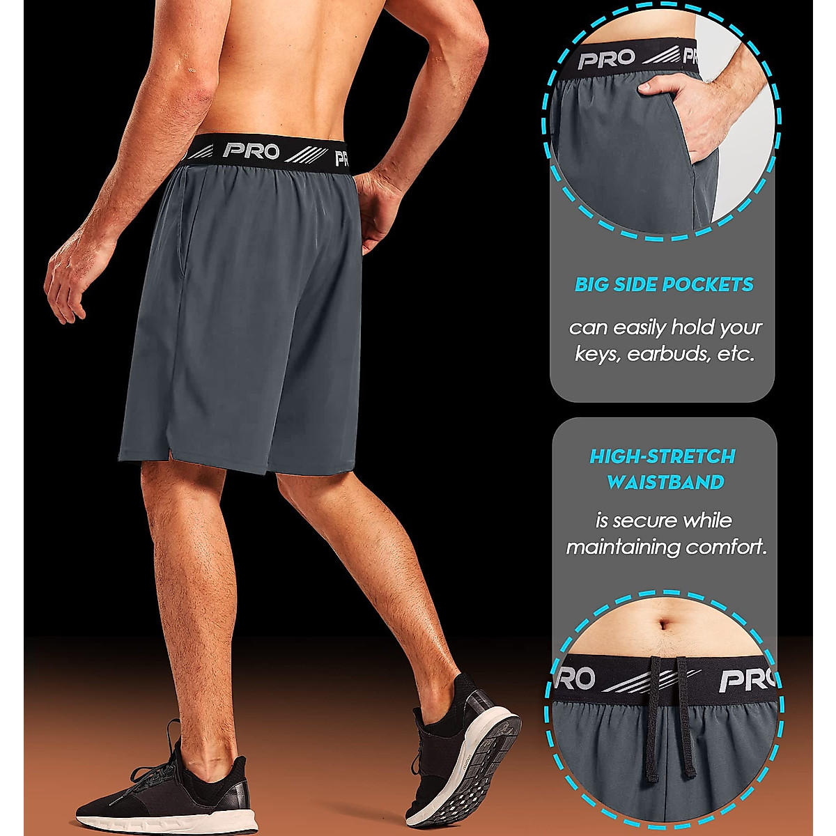 ACESHIP 2 Pack Workout Running Shorts Quick Dry Athletic Shorts 5" and 9" Lightweight Gym Shorts with Zipper Pockets Gray