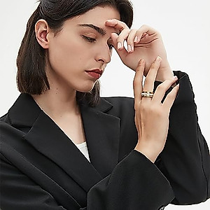 Anxiety Fidget Ring Love Friendship Gold Rings for Women 14K Gold Plated Titanium Steel Dainty Cubic Zirconia Rings Stacking Bands 3 In 1 Spinner Rings for Men Valentines Day Mother's Day Christmas Day Best Gifts (God, 7)