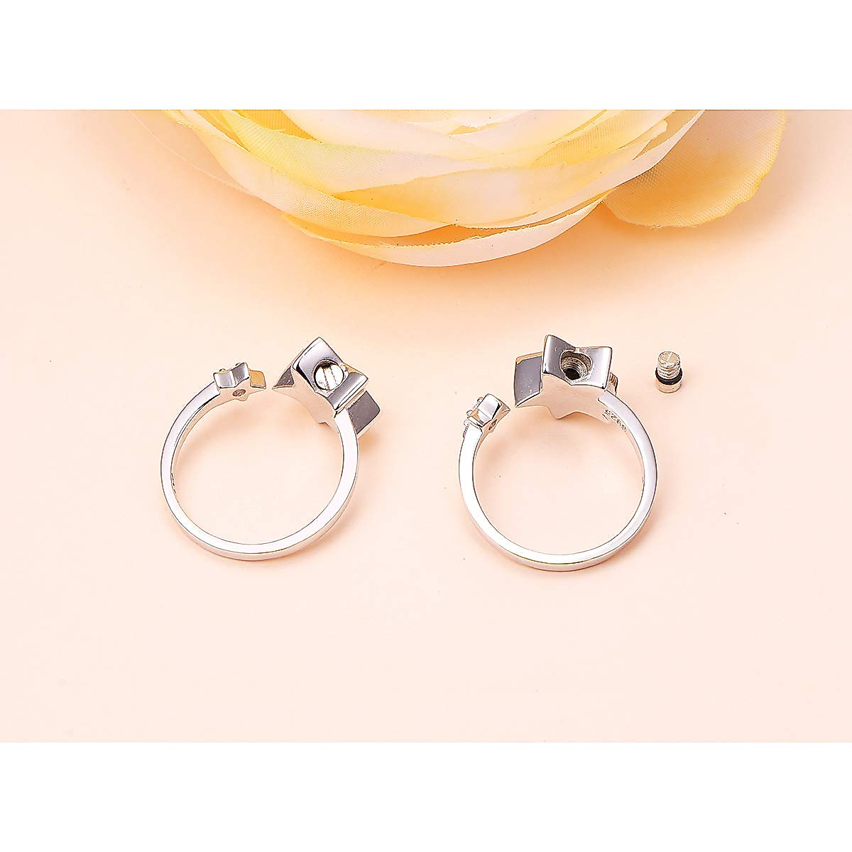 S925 Sterling Silver Always In My Heart Cremation Urn Ring Star Memorial Ashes Keepsakes Open Finger Ring Jewelry for Women,Size 8