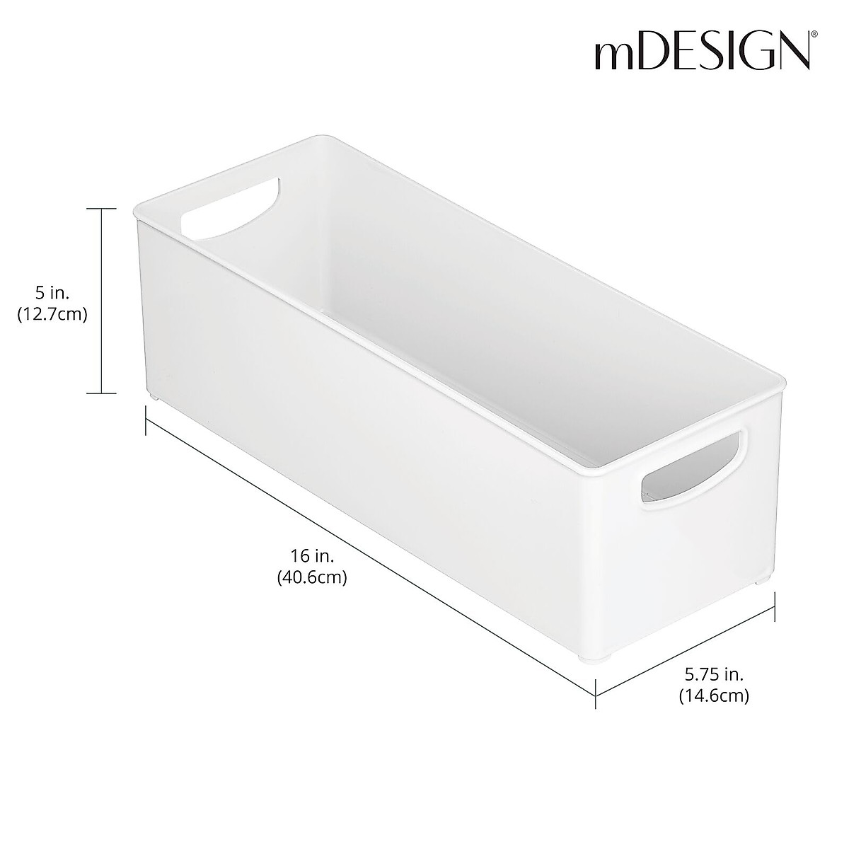 mDesign Plastic Stackable Kitchen Organizer - Storage Bin with Handles for Refrigerator, Freezer, Cabinet, and Pantry Shelves Organization - Food Container - Ligne Collection - 4 Pack - White