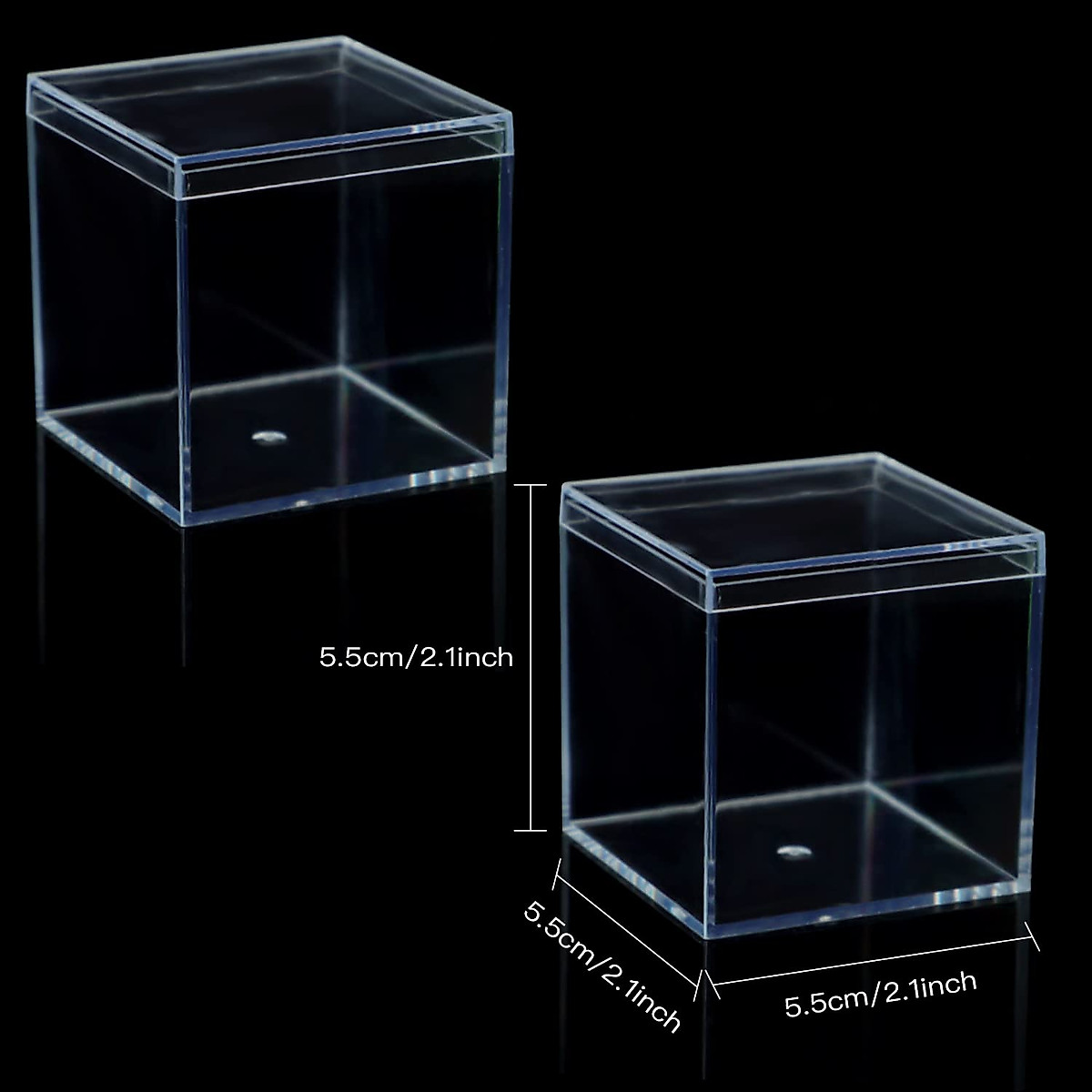 20 Pcs Clear Plastic Square Cube, 2.16x2.16x2.16" Small Acrylic Plastic Storage Box with Lids Transparent Clear Square Containers Display Boxes Gift Box with Glitter Ribbon for Candy Pill Jewelry Christmas