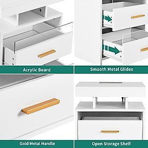 YITAHOME LED Nightstand with Wireless Charging Station, USB & Type-C Ports, Smart Night Stands with 2 Drawers for Bedroom, Modern Bedside Tables with Embedded LED Light Strip, Human Body Induction