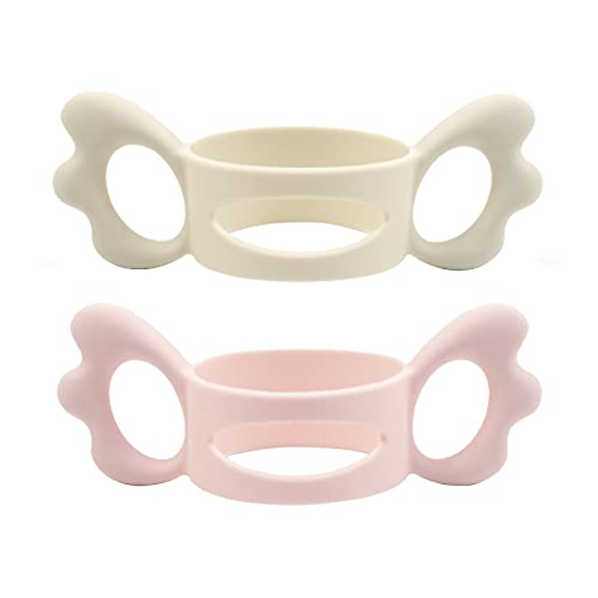 FAREVER Baby Bottle Handles, Silicone Wide-Neck Baby Bottle Handle, Outer Diameter Over 6cm for Bottle(2 Pack), Pink/White…