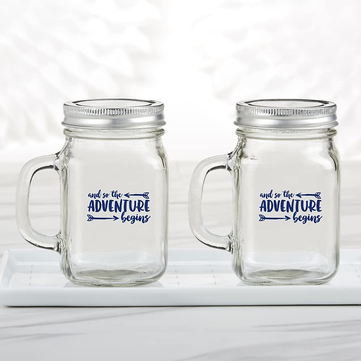 Kate Aspen "And So The Adventure Begins 12 oz. Mason Jar Mug with Lid - (Set of 6) (30048NA-TRV)