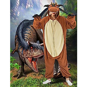 Adult Carnotaurus Onesie Pajamas Dinosaur Animal Cosplay Costume One Piece Jumpsuit Sleepwear for Women Men