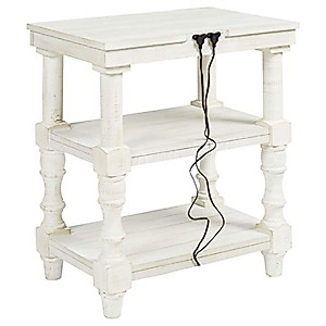 Signature Design by Ashley Dannerville Cottage Wood Accent Table with USB Plug Chargers, 28", White
