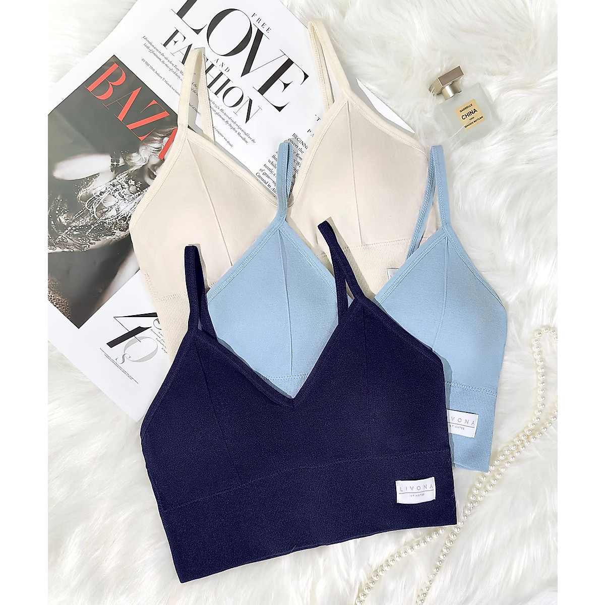 Livona 3 Pack Longline Sports Bra for Women- Soft Wireless Bra, Padded Seamless Bralette, Stretch Crop Cami Tank S-XXL