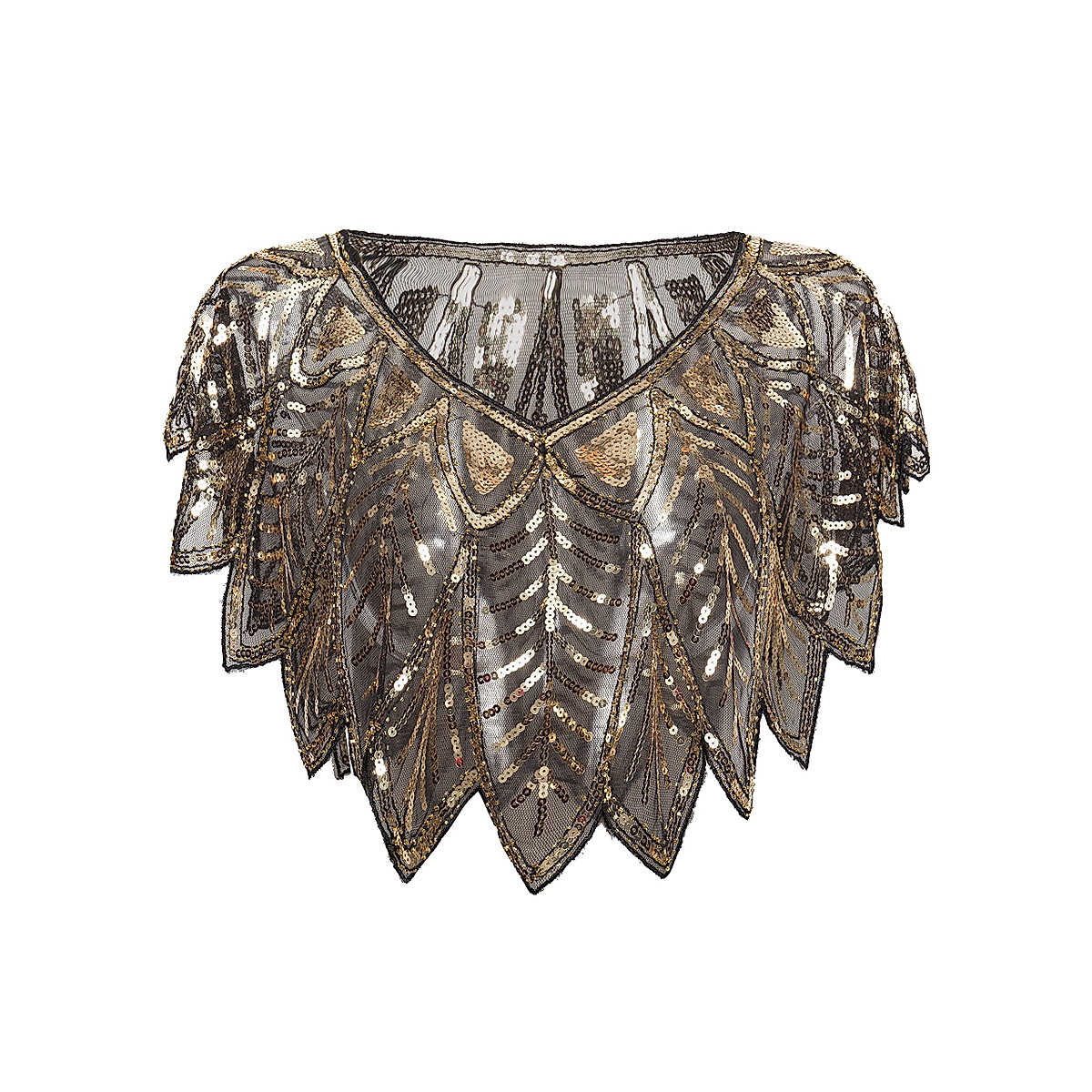 BABEYOND 1920s Shawl Wraps Sequin Beaded Evening Cape Bridal Shawl (Black Gold)