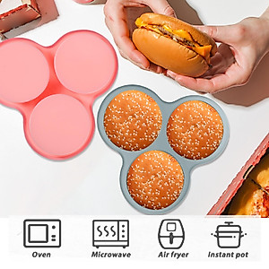 Mobestech 2Pcs Silicone Egg Molds Air Fryer for Egg Bites, Silicone Muffin Pans Chocolate Molds Muffin Tops, Breakfast Sandwiches, Hamburger Buns, Air Fryer Accessories (Blue+Pink)