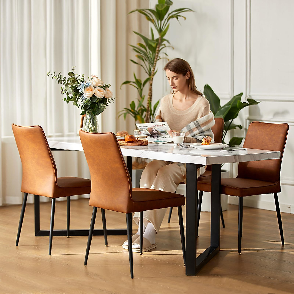 COLAMY T115-Brown Parson Dining Chairs, Set of 4, Brown