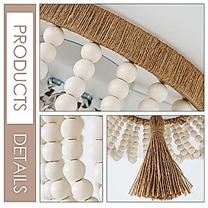 VILUXY Bohemia Wood Beaded Flush Mount Ceiling Light Antique Rustic Mini Chandelier White Finishing for Bedroom, Kitchen Island, Girl Room 3-Light