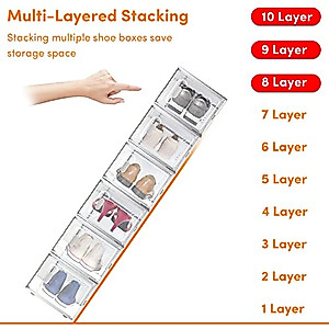 XiangGuanQianYing Shoe Box,6 Pack Large Shoe Boxes Clear Plastic Stackable,Space Saving Foldable Shoe Organizer Boxes