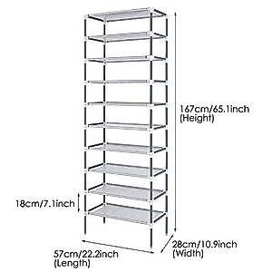 Balanu Hosmat 10-Tier Shoe Rack Free Standing Non-woven Fabric 30-Pair Shoe Tower Organizer Cabinet for Indoor Bedroom or Living Room (10 Tier, Grey)