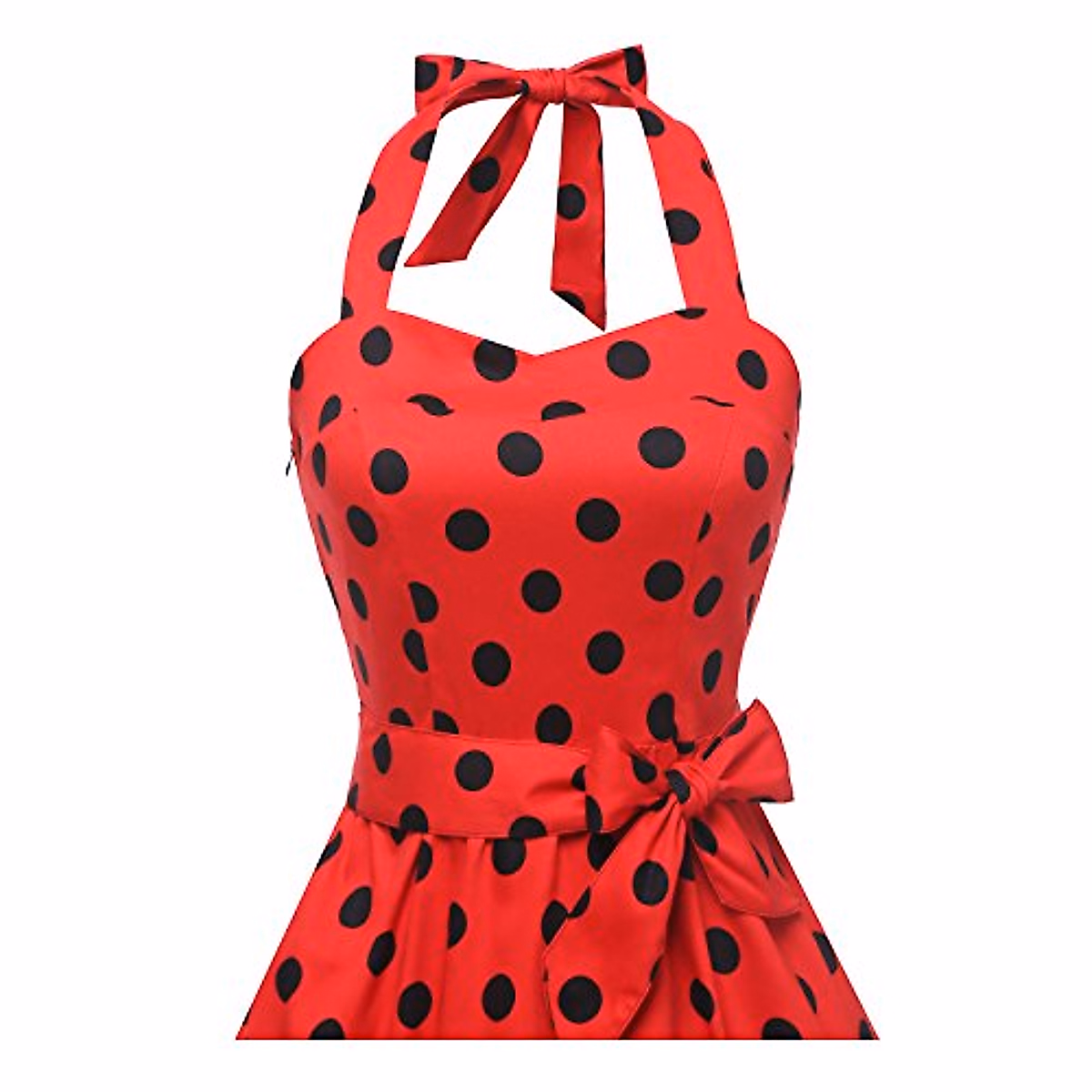 Topdress Women's Vintage Polka Audrey Dress 1950s Halter Retro Cocktail Dress Red/Black Dot M