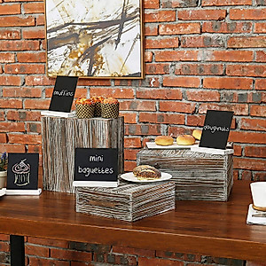 MyGift 3 Piece Rustic Solid Torched Wood Dessert Cake and Cupcake Stand, Decorative Box Display Risers