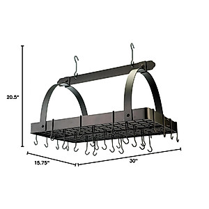 Old Dutch Rectangular Hanging Pot Rack with Grid & 24 Hooks, Oiled Bronze, 30" x 20.5" x 15.75"