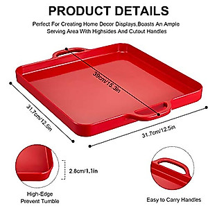 HSDT Square Serving Trays with Handles Melamine Red 12.5x12.5 Inch Spill Proof Kitchen Eating Trays Set of 2 for Cafeteria Cafe Food Appeizer Dessert Snack Dinner Lunch Breakfast,TR17-02